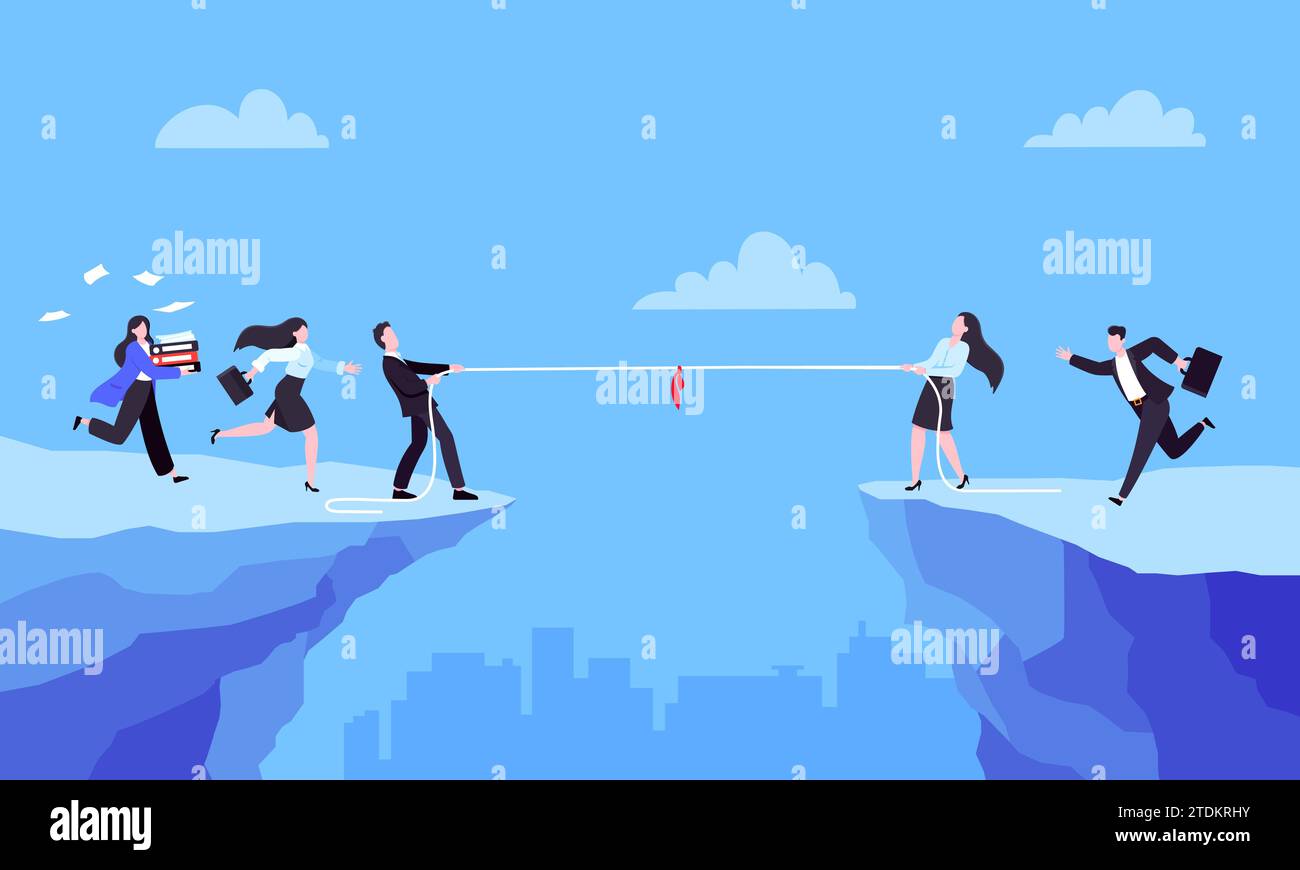 Business people play tug of war by pulling the rope. Business concept ...