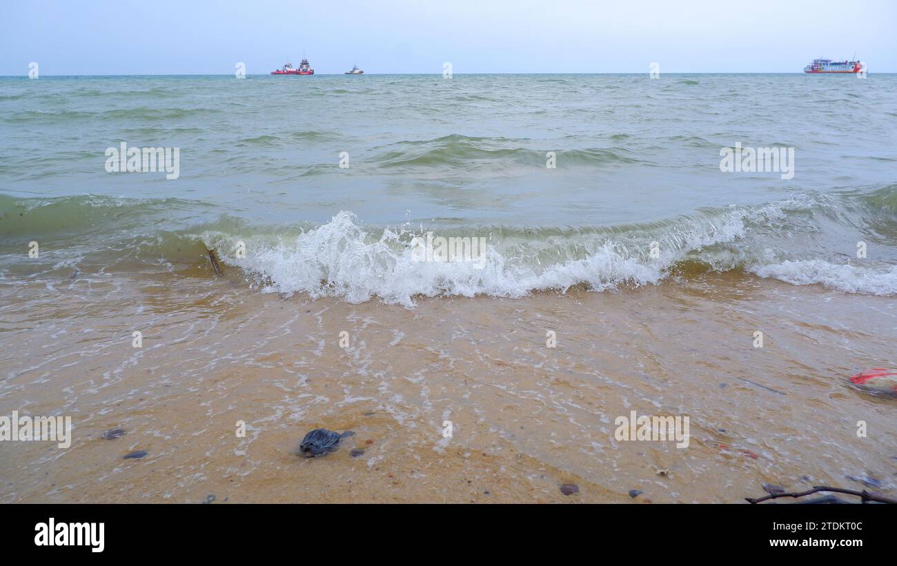 Natural View Of Rolling Tidal Waves Against The Backdrop Of Several ...