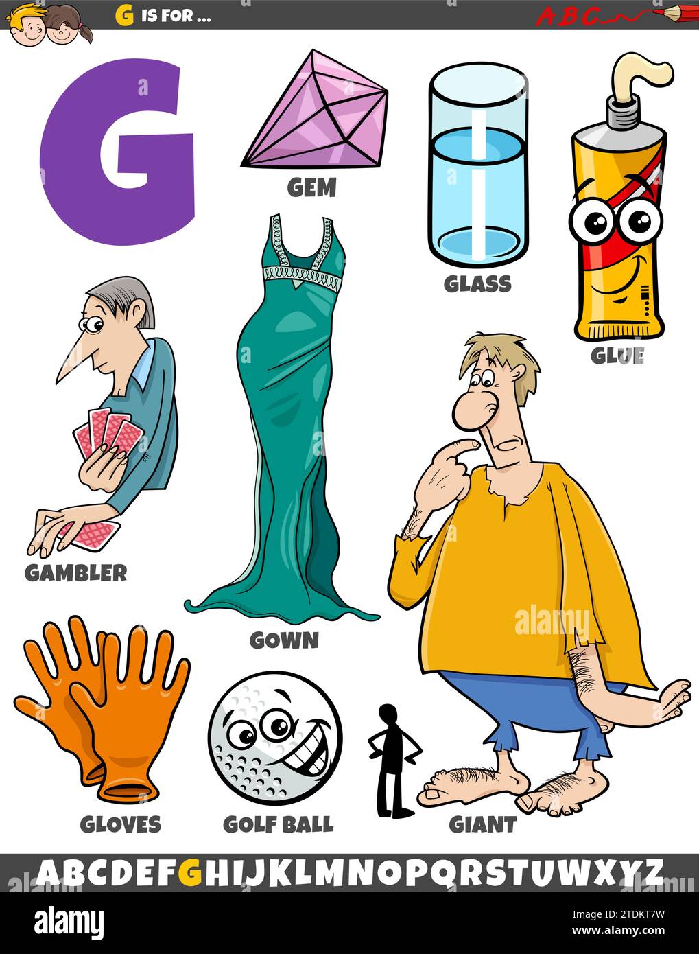 Cartoon illustration of objects and characters set for letter G Stock ...