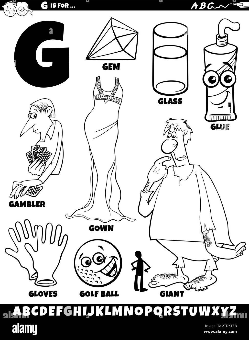 Cartoon illustration of objects and characters set for letter G ...