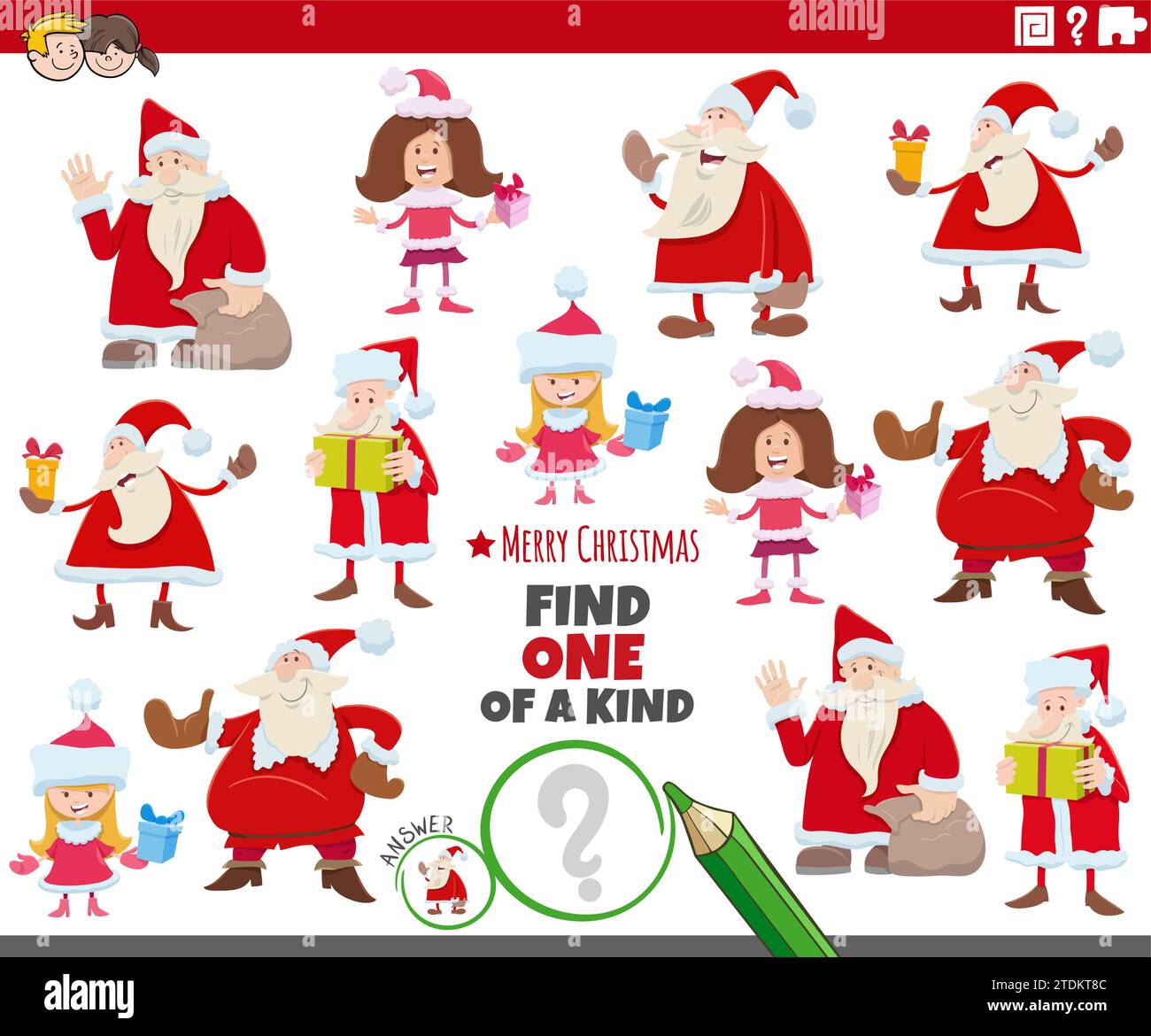 Cartoon illustration of find one of a kind picture educational game ...