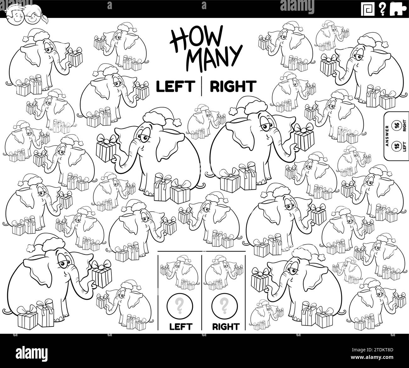 Cartoon illustration of educational game of counting left and right ...