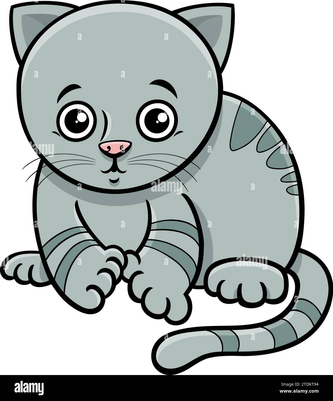 Cartoon illustration of gray tabby kitten comic animal character Stock ...