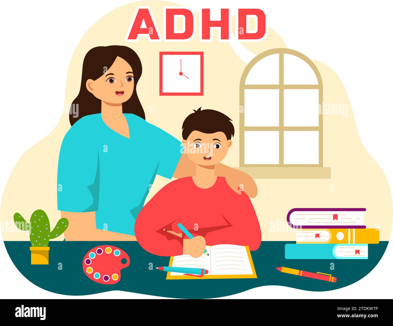 ADHD or Attention Deficit Hyperactivity Disorder Vector Illustration with Kids Impulsive and ...