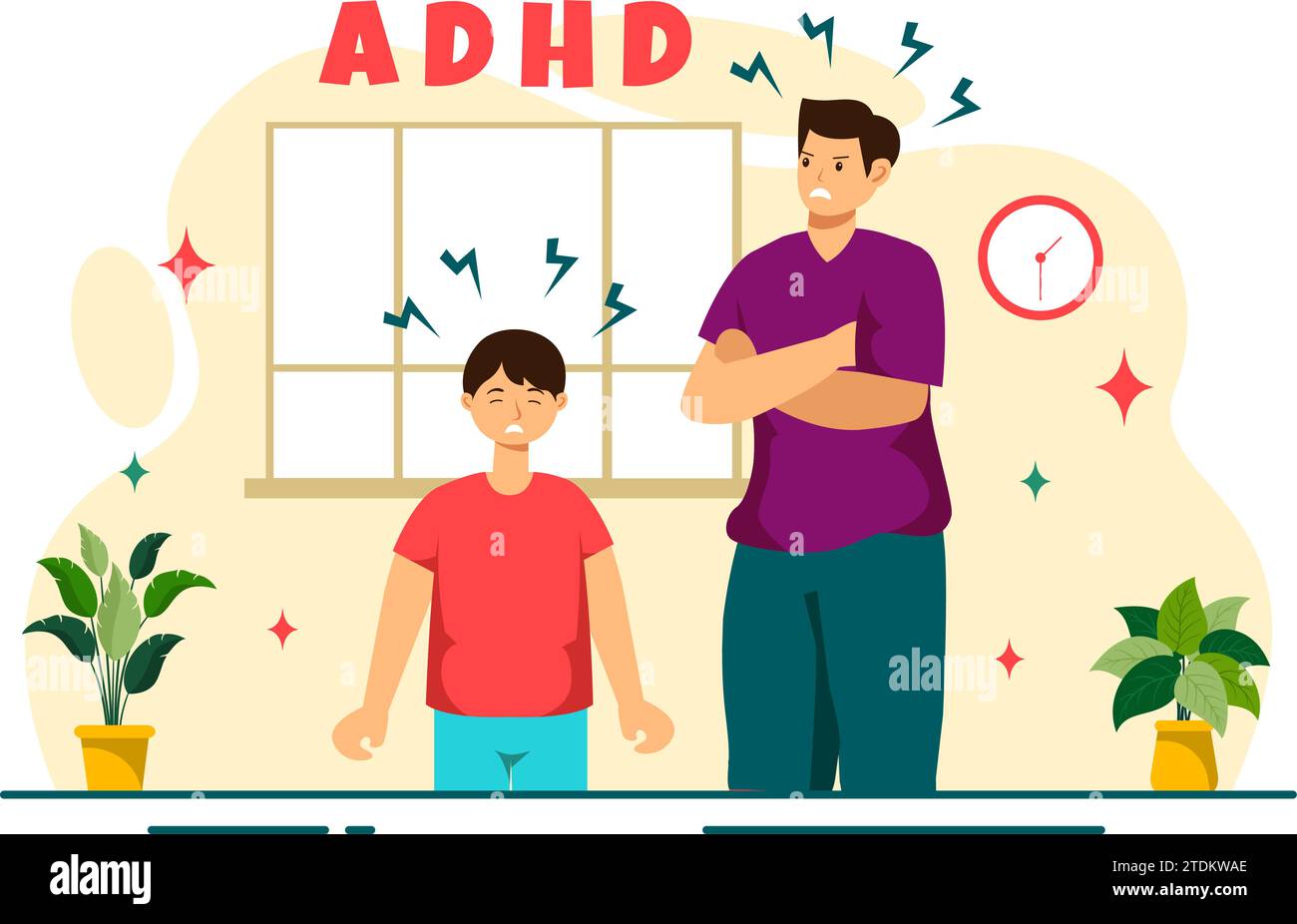 ADHD or Attention Deficit Hyperactivity Disorder Vector Illustration with Kids Impulsive and ...