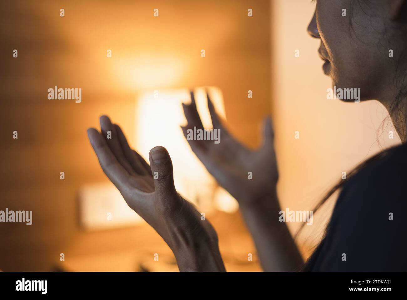 Christian woman praying in bedroom, woman hands praying to god, begging for forgiveness and ...
