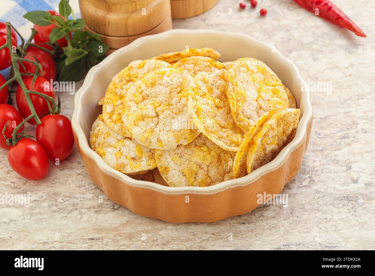 Natural organic grain rice chips snack Stock Photo - Alamy