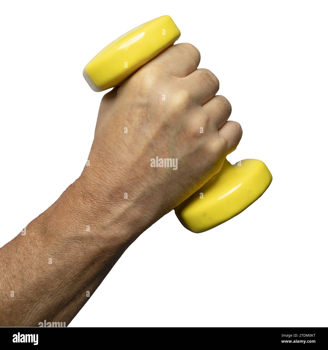 yellow gymnastic weights in hand with a transparent background Stock ...