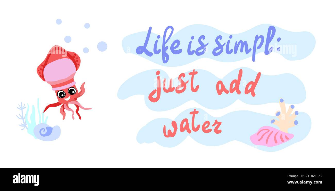 Life is simple just add water. Red squid with shells, bubbles and algae ...