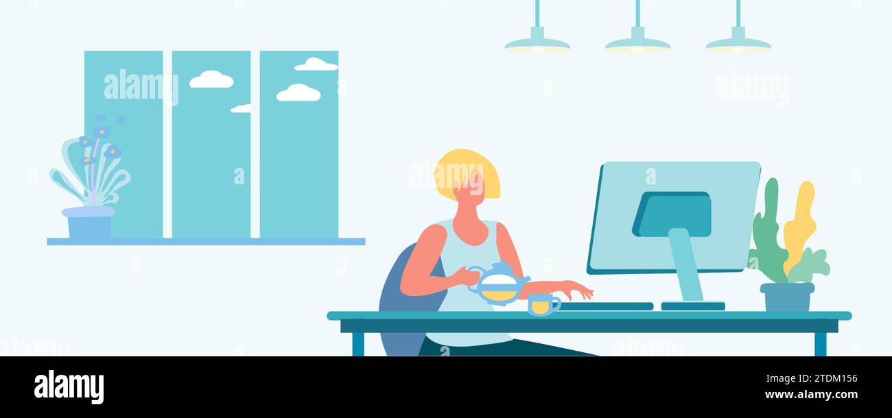 Student at the computer. Remote work for a freelancer. Interior ...