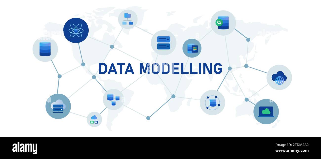 Data modelling database model concept banner header connected icon set ... Data modelling database model concept banner header connected icon set ...