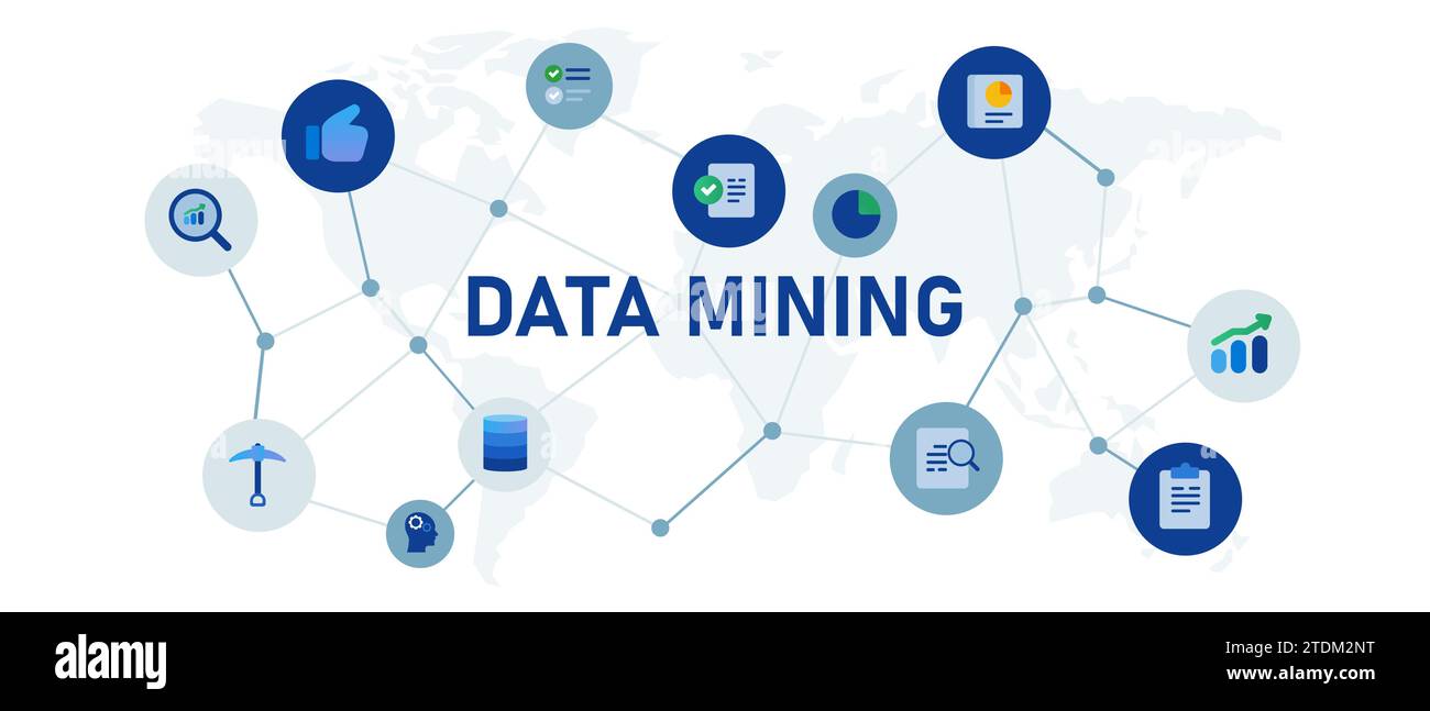 Data Mining Database Concept Banner Header Connected Icon Set Symbol Illustration Stock Vector