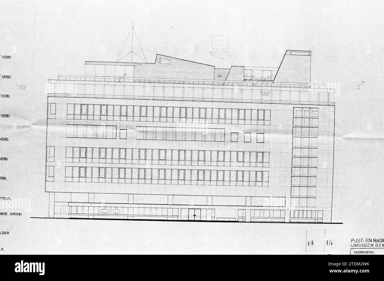 Design drawing of the north facade (front) of the PTT post and radio ...
