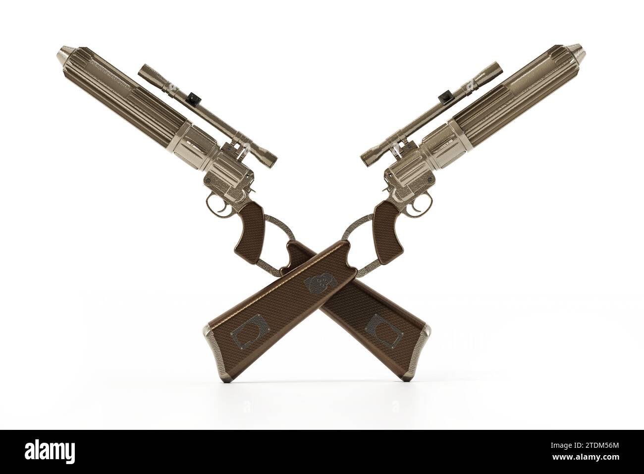 Sci-fi blaster rifle isolated on white background. 3D illustration ...