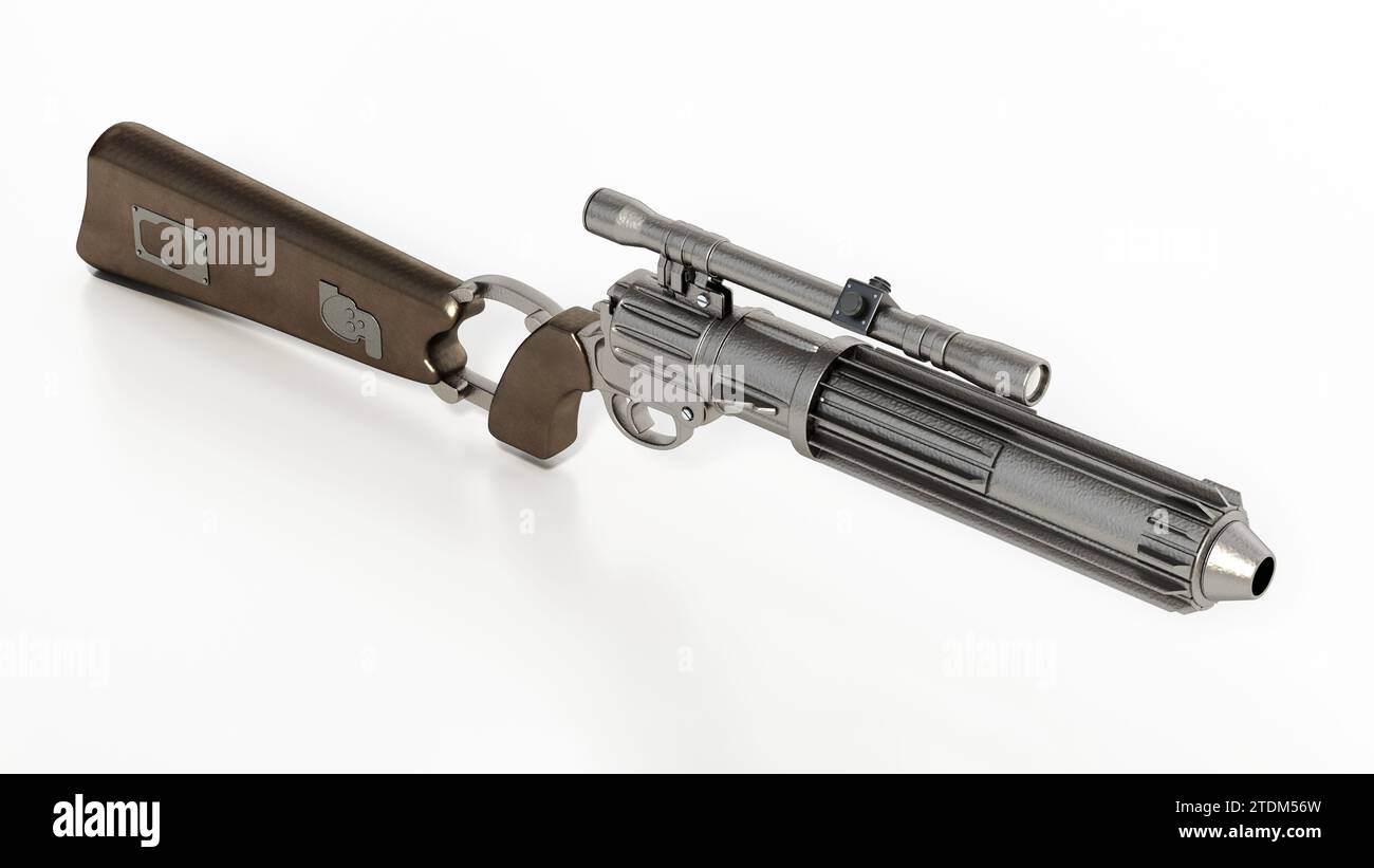Sci-fi blaster rifle isolated on white background. 3D illustration ...