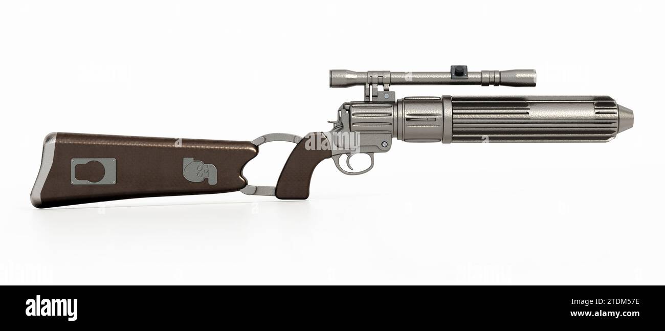 Sci-fi blaster rifle isolated on white background. 3D illustration ...