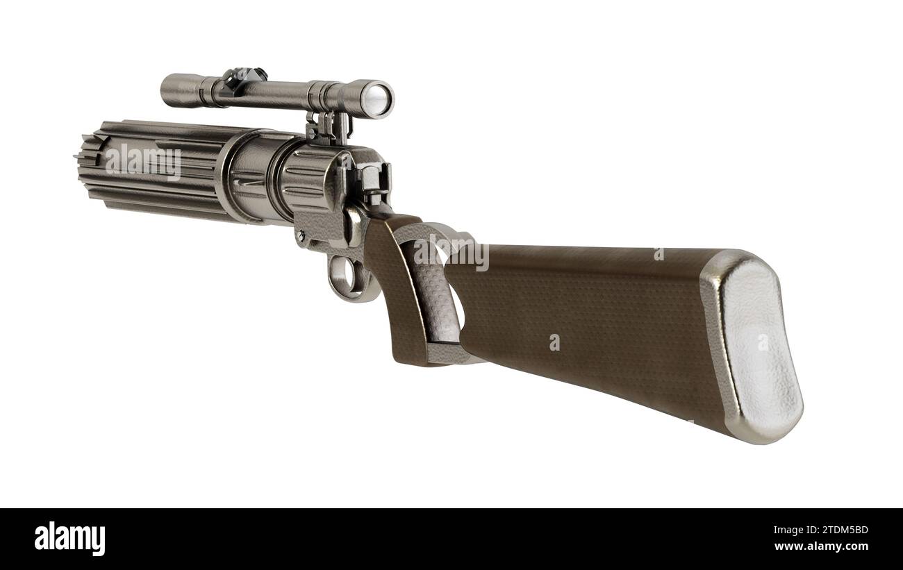 Sci-fi blaster rifle isolated on white background. 3D illustration ...