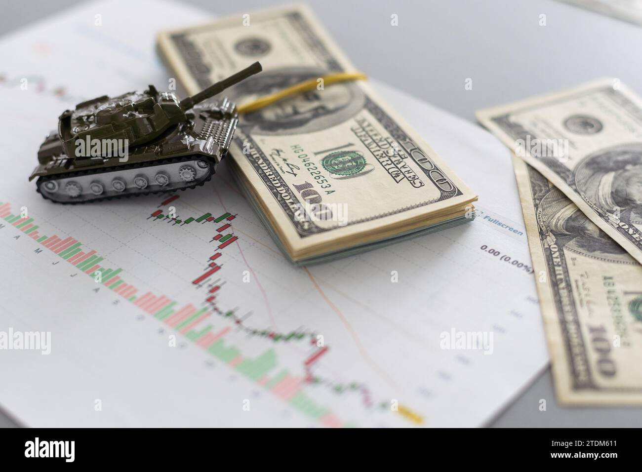 toy tank on the background of dollar bills Stock Photo - Alamy