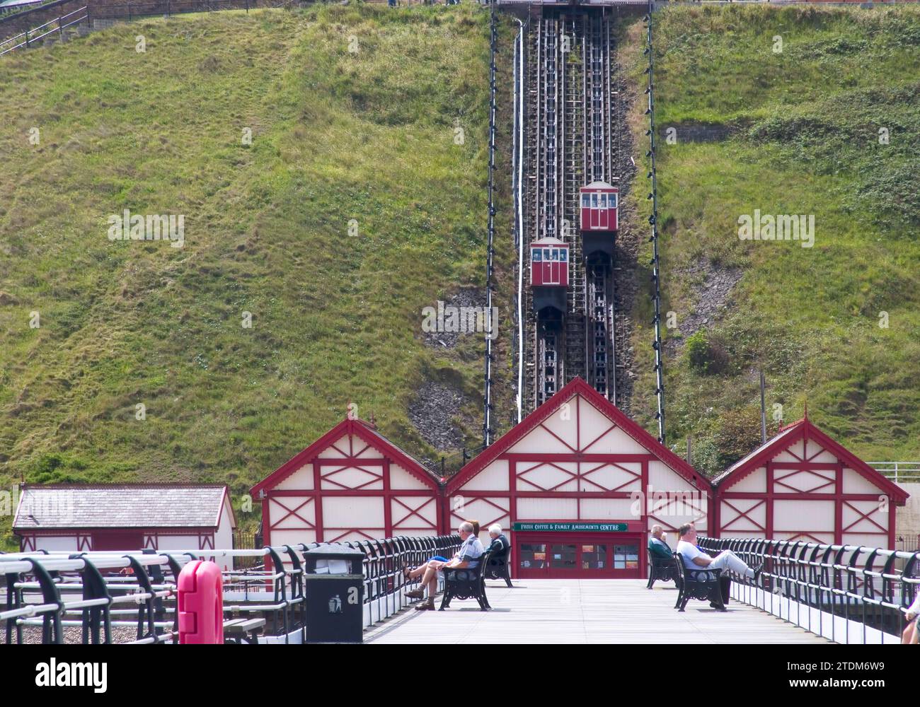 the pier and water driven funicular cliff lift on the seafront at ...