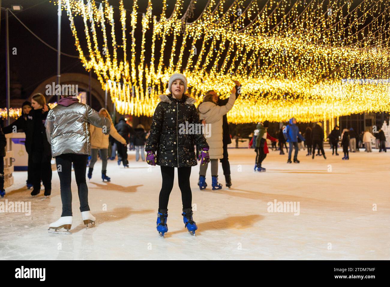 Kyiv, Ukraine - December 03, 2023 . People enjoying ice skating during ...