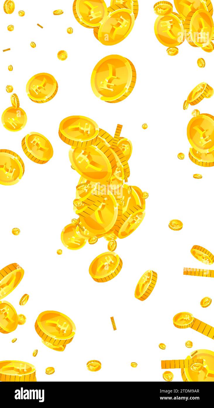Indian rupee coins falling. Scattered gold INR coins. India money ...