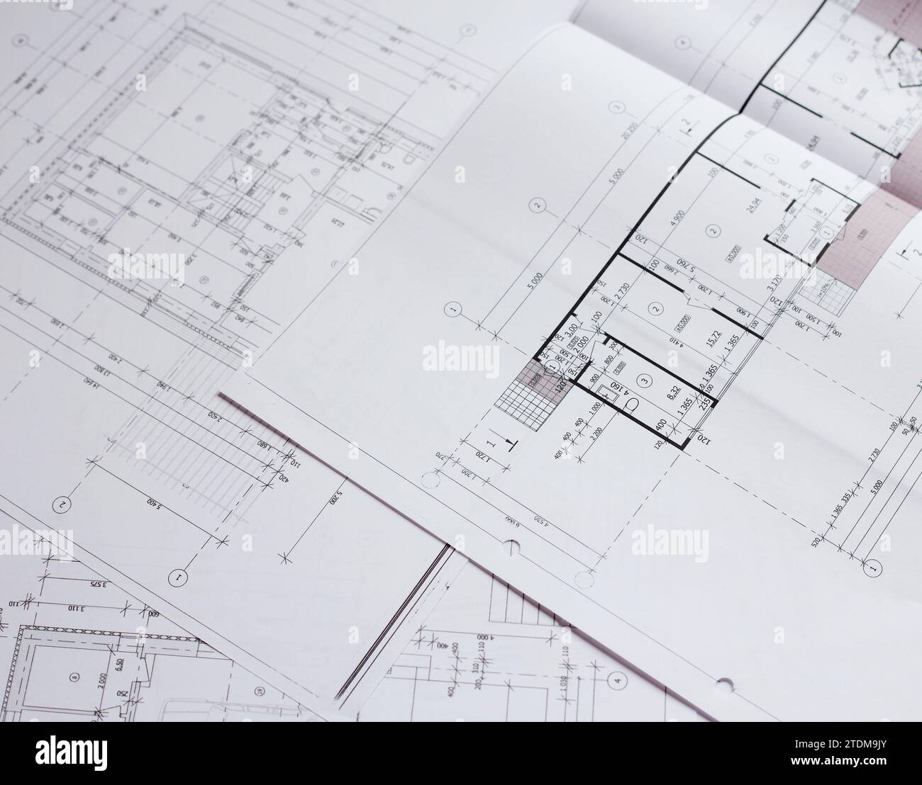 pencil and office tools for writing on the blueprint of construction ...