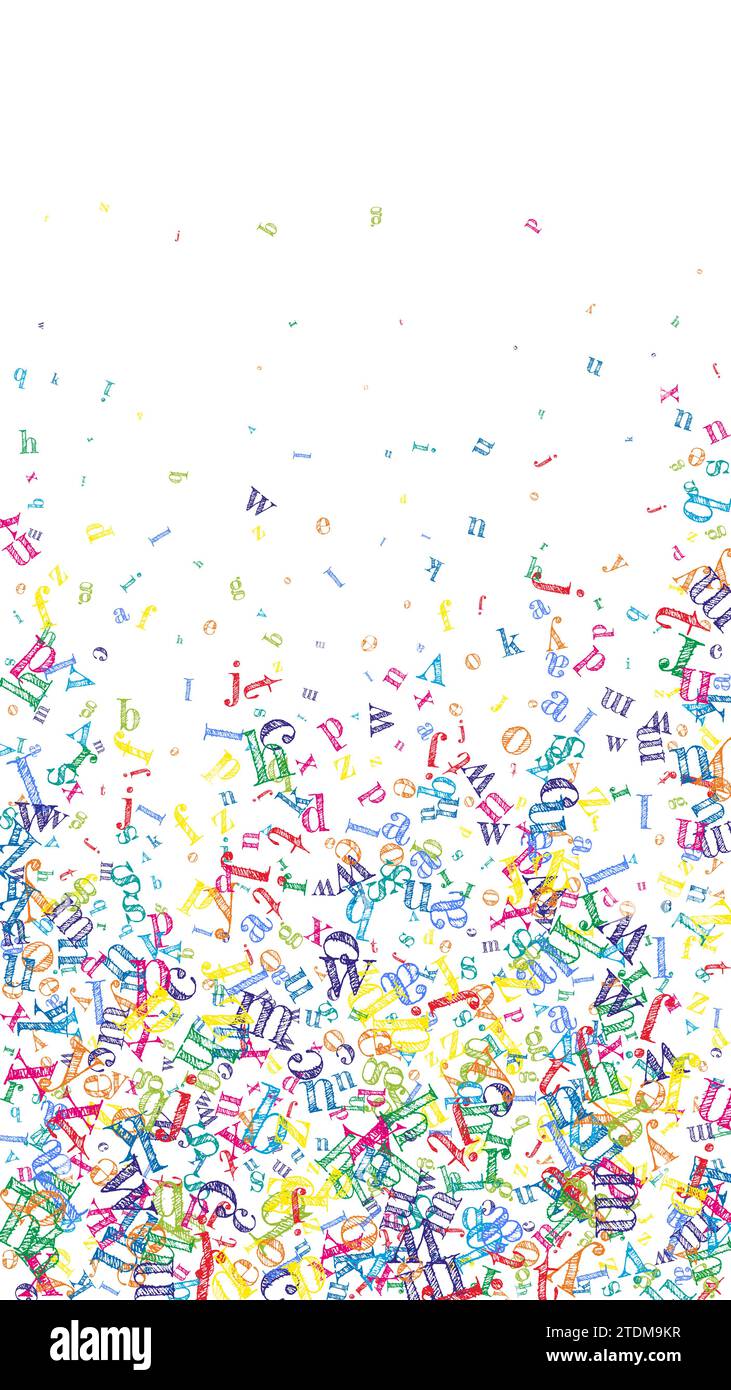 Flying latin letters. Colorful childish scattered charachters of ...