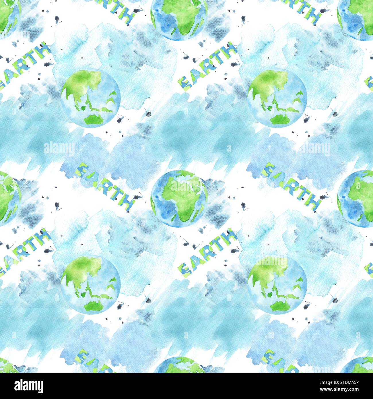 Seamless pattern with watercolor globe and slogan. Environmental ...