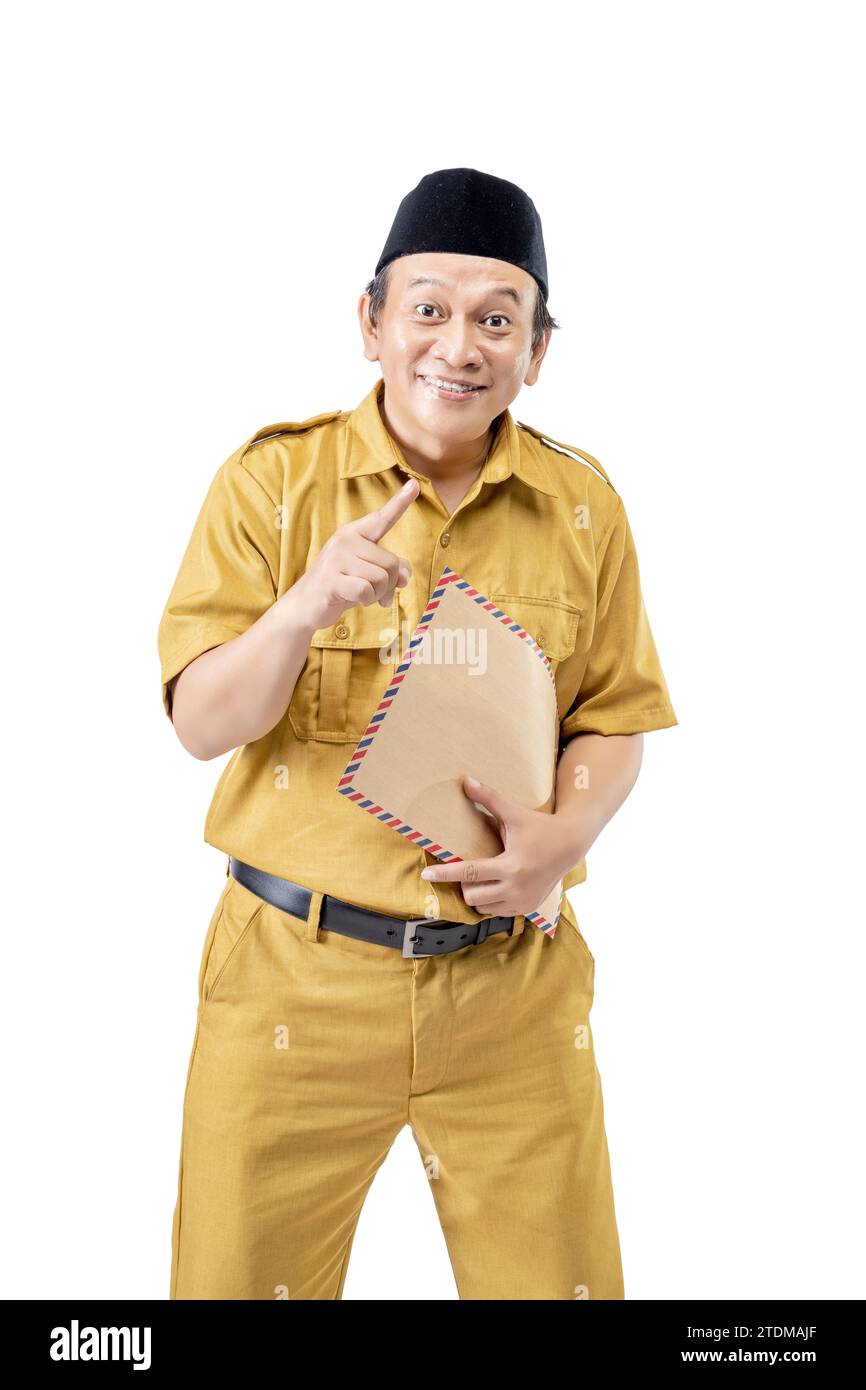 A civil servant man carrying a brown envelope with a hand gesture ...