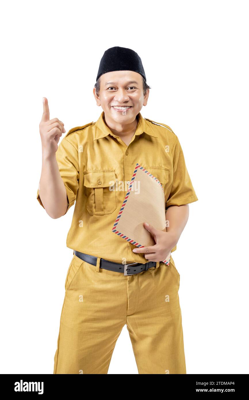 A civil servant man carrying a brown envelope with a hand gesture ...