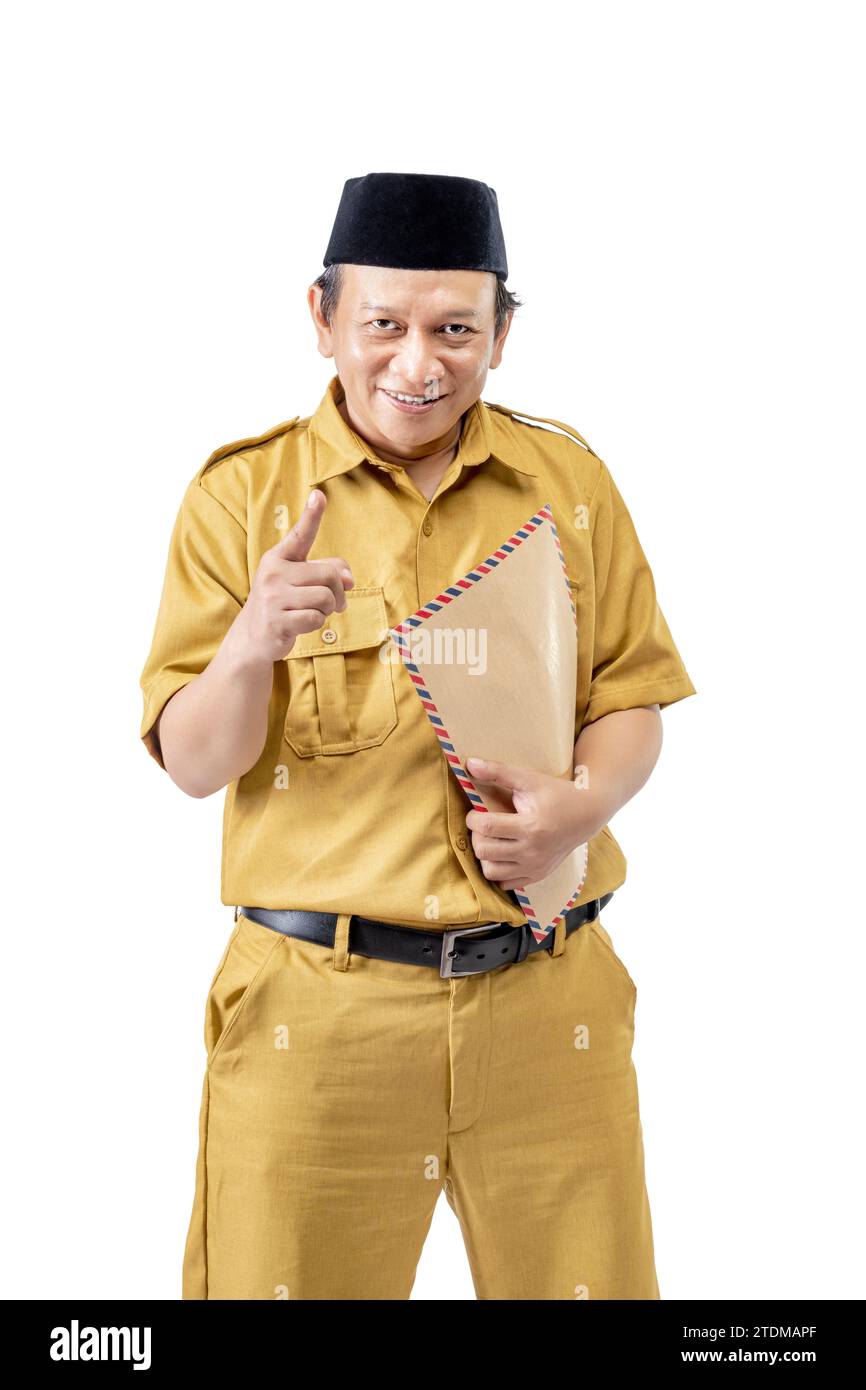 A civil servant man carrying a brown envelope with a hand gesture ...