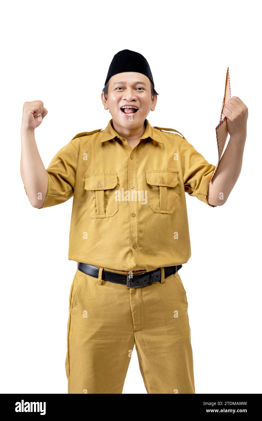 A civil servant man carrying a brown envelope with a hand gesture ...