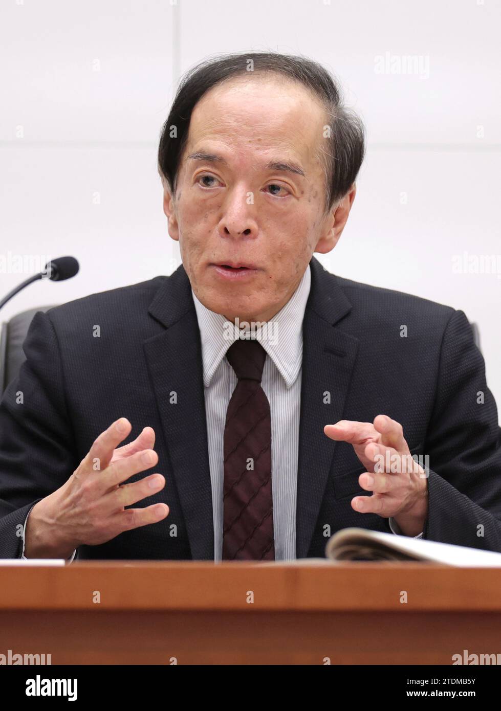 Kazuo Ueda, Governor of Bank of Japan (BOJ), attends a press conference ...