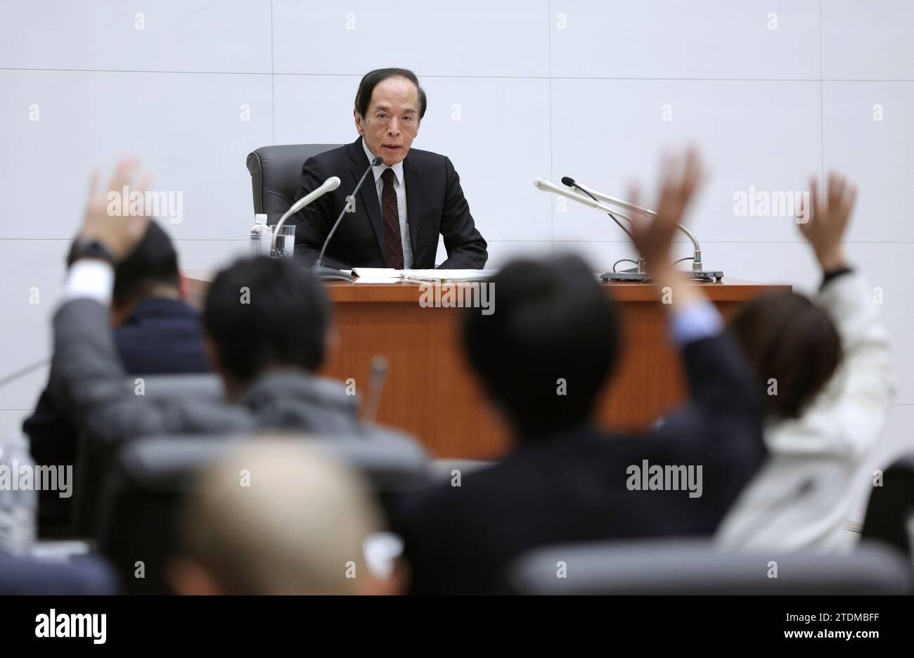 Kazuo Ueda, Governor of Bank of Japan (BOJ), attends a press conference ...