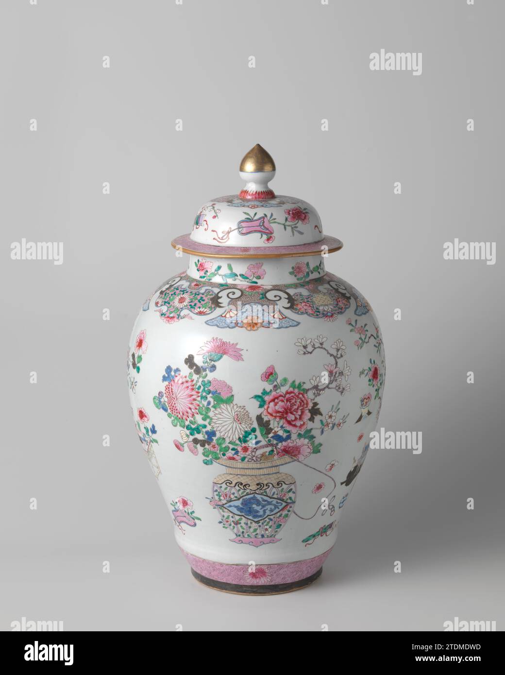 Ovoid covered jar with flower baskets and auspicious symbols, anonymous ...
