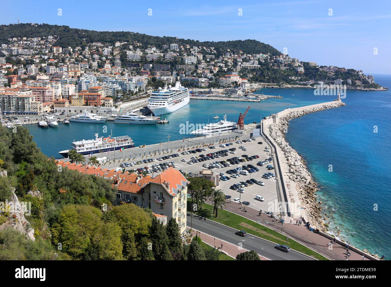 Cruise ship moored in the port of Nice, Port Lympia, French Riviera ...