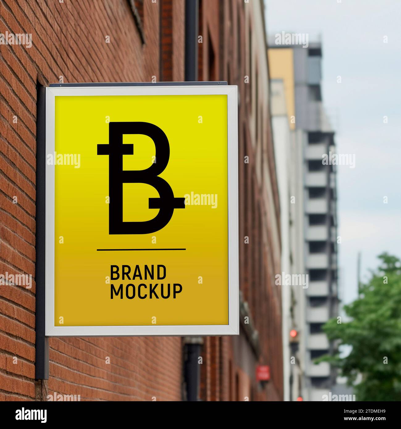 Mockup for illuminated vertical street sign. Brand logo board. PSD ...