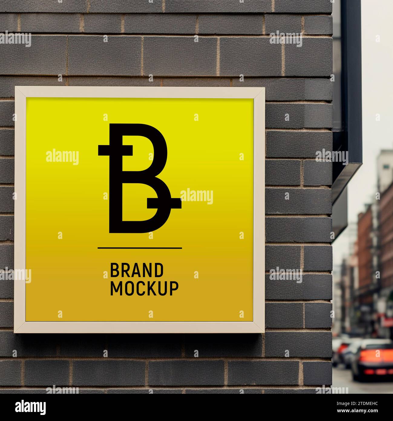 Square mockup for illuminated street sign. Brand logo board. PSD format ...