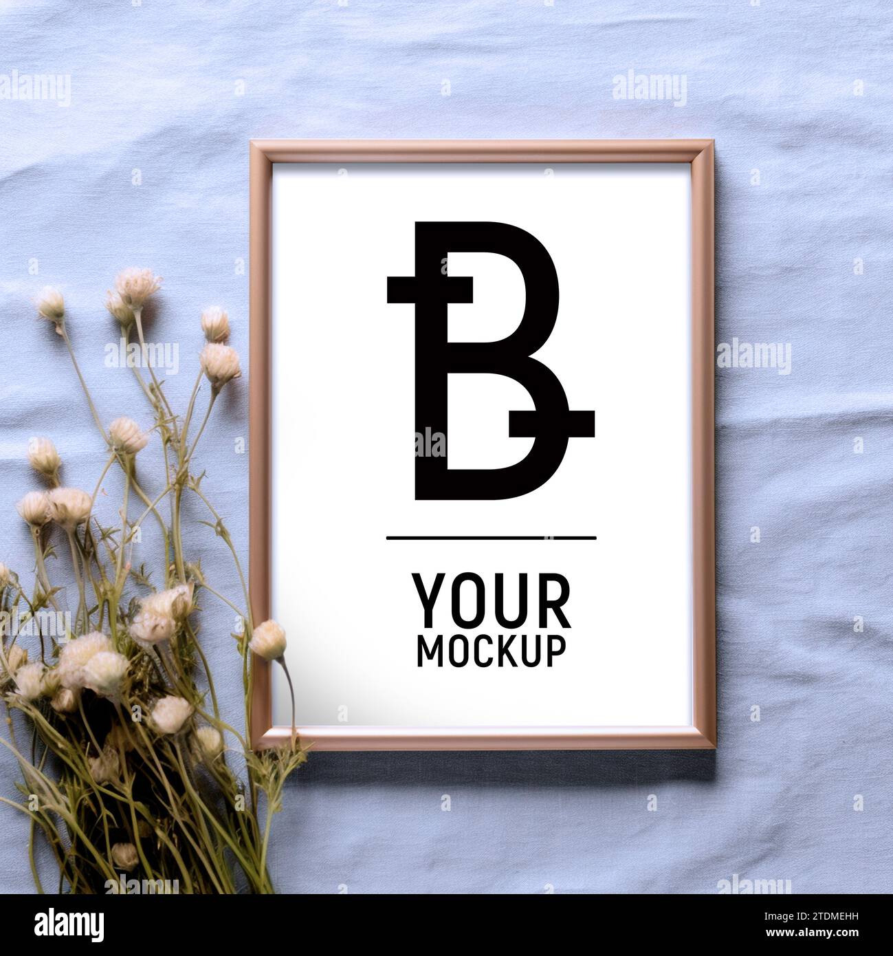 Mockup photo frame in vertical format on a table on a light background ...