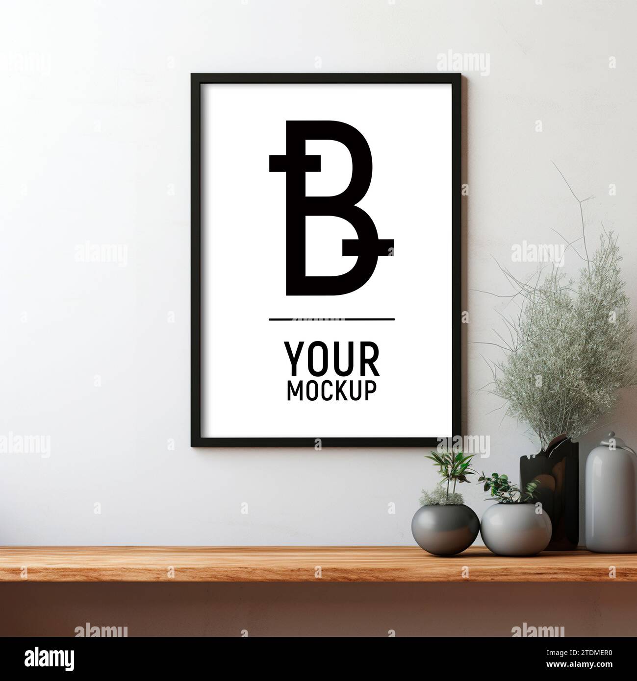 Mockup photo frame in vertical format on a table on a light background ...