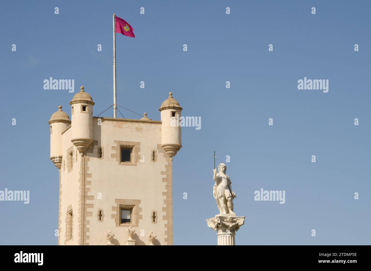 Tower of La Puerta de Tierra and statue of Saint Servandus. Cadiz ...