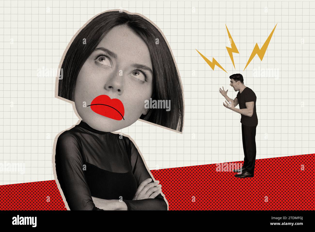 Collage picture illustration upset sadness lady braw lips listed ...