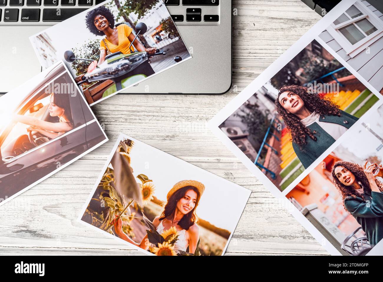 Printed colorful photos of women portraits. Printing photos concept ...