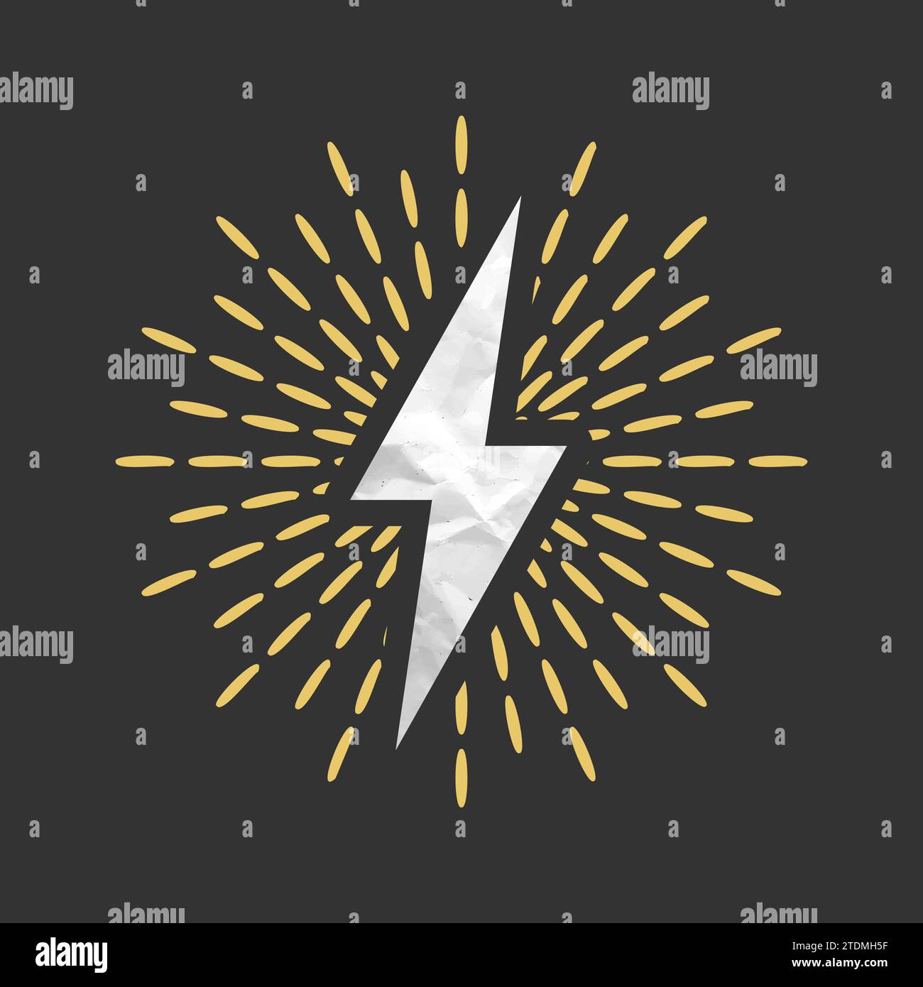 Vintage lightning bolt and sunrays. Lightnings with crumpled paper ...