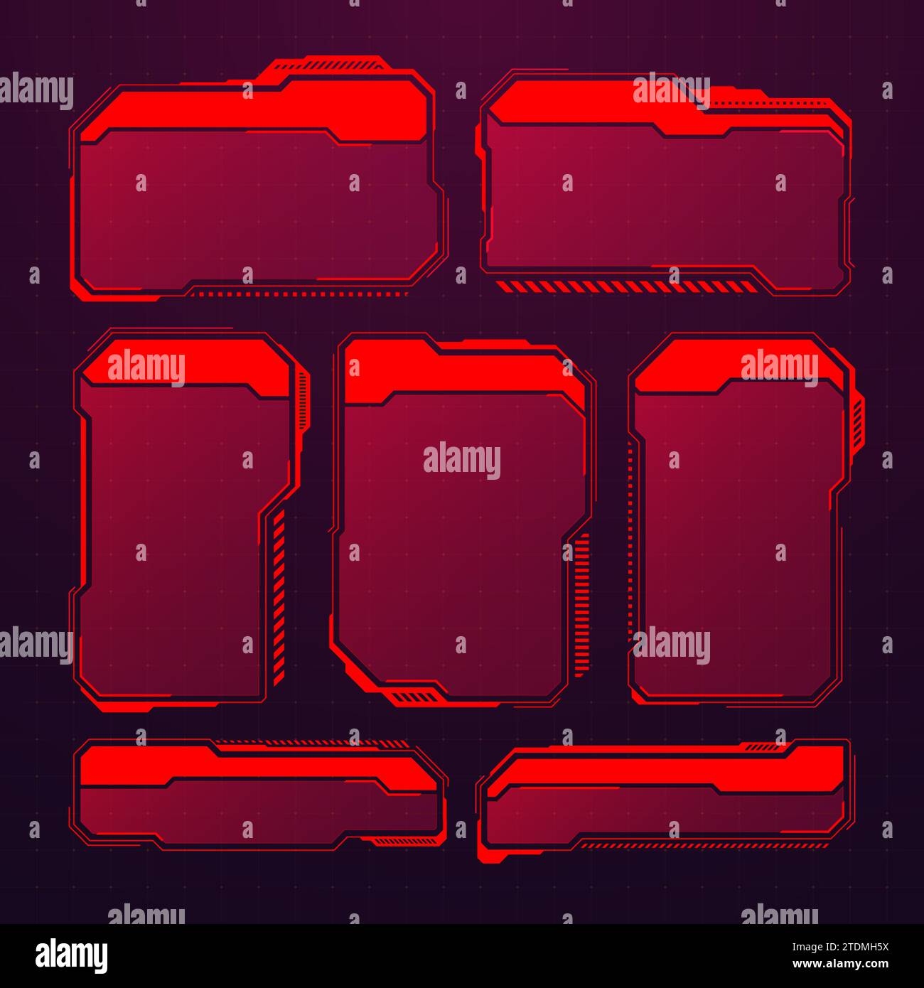 Red futuristic HUD or UI elements. Sci-fi user interface text boxes ...