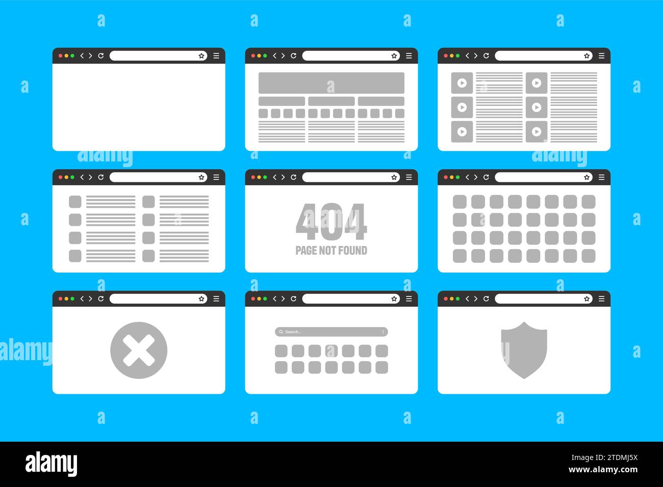 Web browser window, pages layout with toolbar and search field. Modern ...