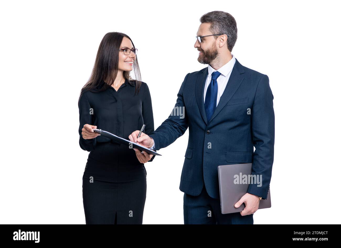 Dealing with contract. Businesspeople signing document. Businesspeople ...