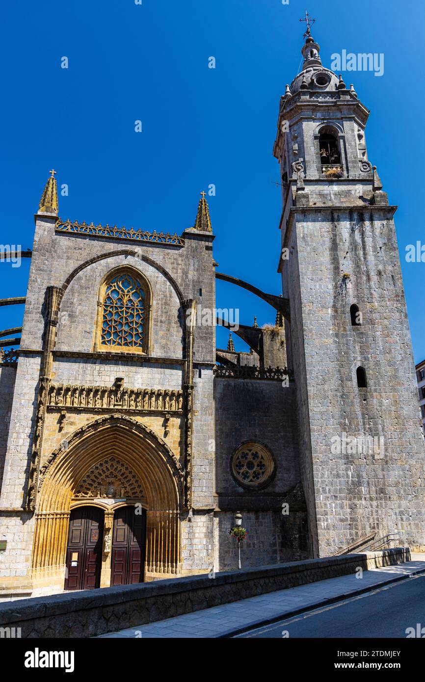 Facade of the Basilica of Lekeitio, a late Gothic building, exemplary ...