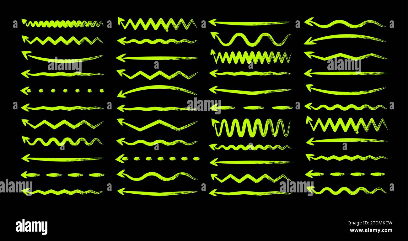 Grunge hand drawn arrows, highlighter lines. Marker stroke, brush pen ...