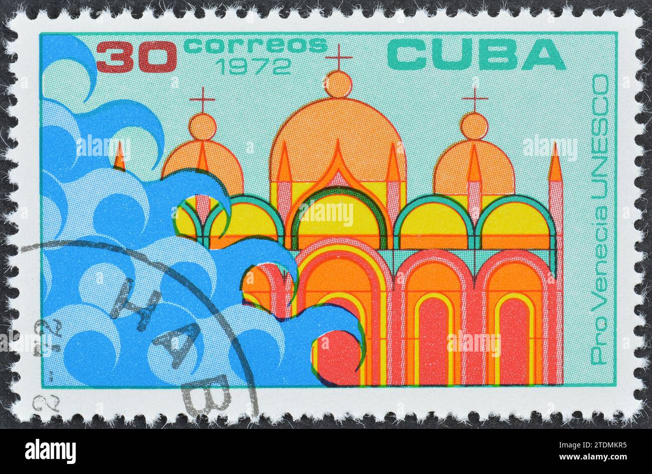Cancelled postage stamp printed by Cuba, that shows St. Mark’s ...